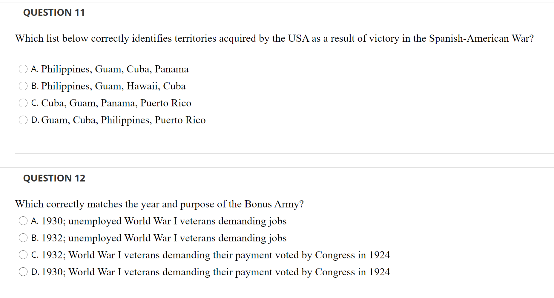 Solved QUESTION 11 Which list below correctly identifies | Chegg.com