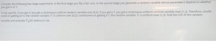 Solved Consider the following two-stage experiment in the | Chegg.com