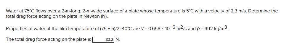 Solved Water at 75°C ﻿flows over a 2-m-long, 2-m-wide | Chegg.com