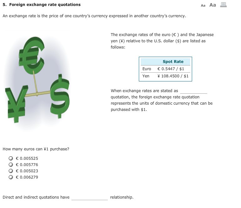 Solved 5. Foreign exchange rate quotations Aa Aa An exchange | Chegg.com