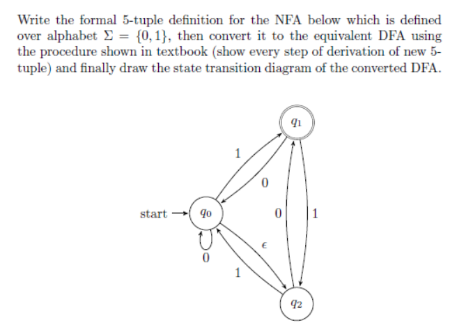 Solved Write the formal 5-tuple definition for the NFA below | Chegg.com