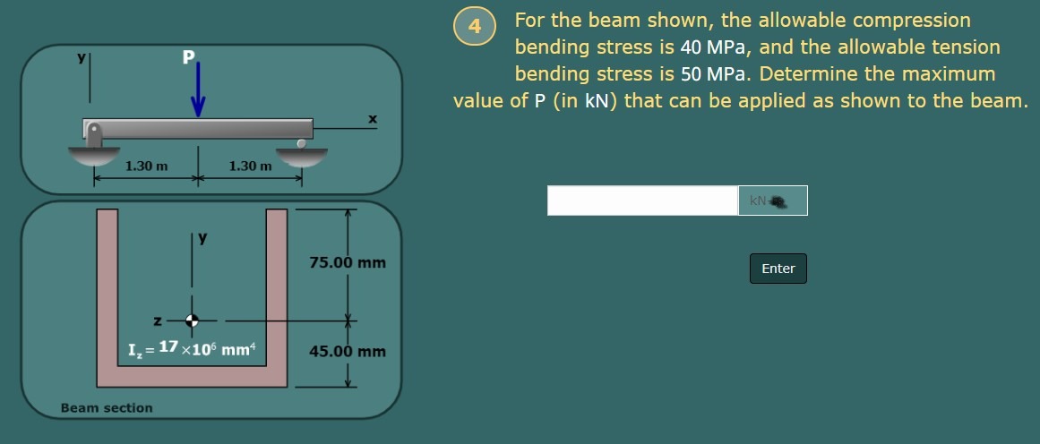 [Solved]: (4) For the beam shown, the allowable compression