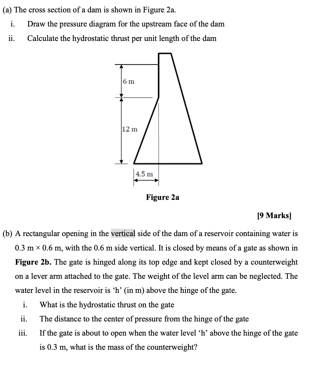 Solved (a) The cross section of a dam is shown in Figure 2a. | Chegg.com
