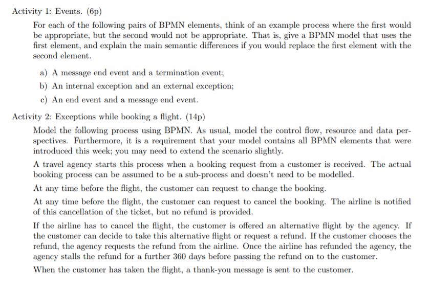 Solved Activity 1: Events. (6p) For each of the following | Chegg.com