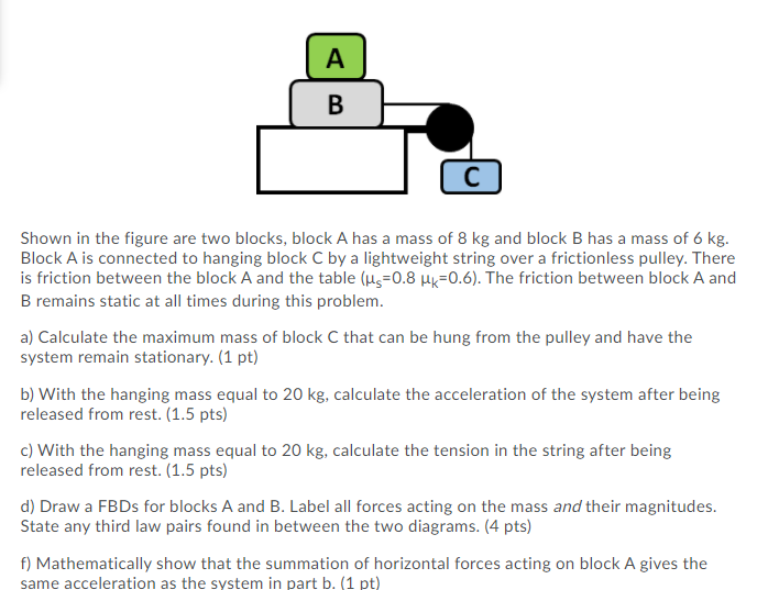 Solved A B с Shown in the figure are two blocks, block A has | Chegg.com