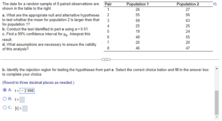 Solved The data for a random sample of 8 paired observations | Chegg.com