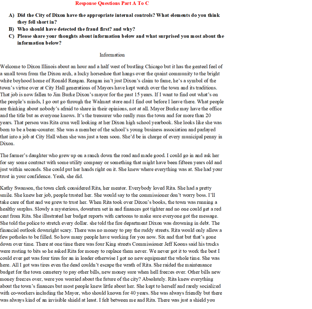 Solved Response Questions Part A To C A) Did the City of | Chegg.com