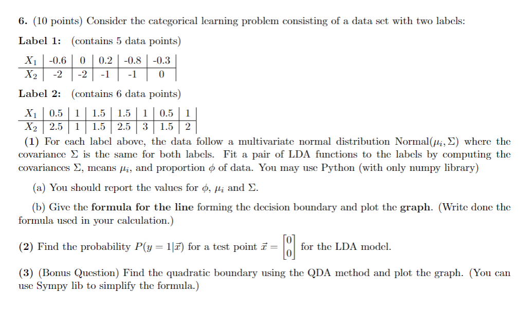 Solved 6. (10 points) Consider the categorical learning | Chegg.com