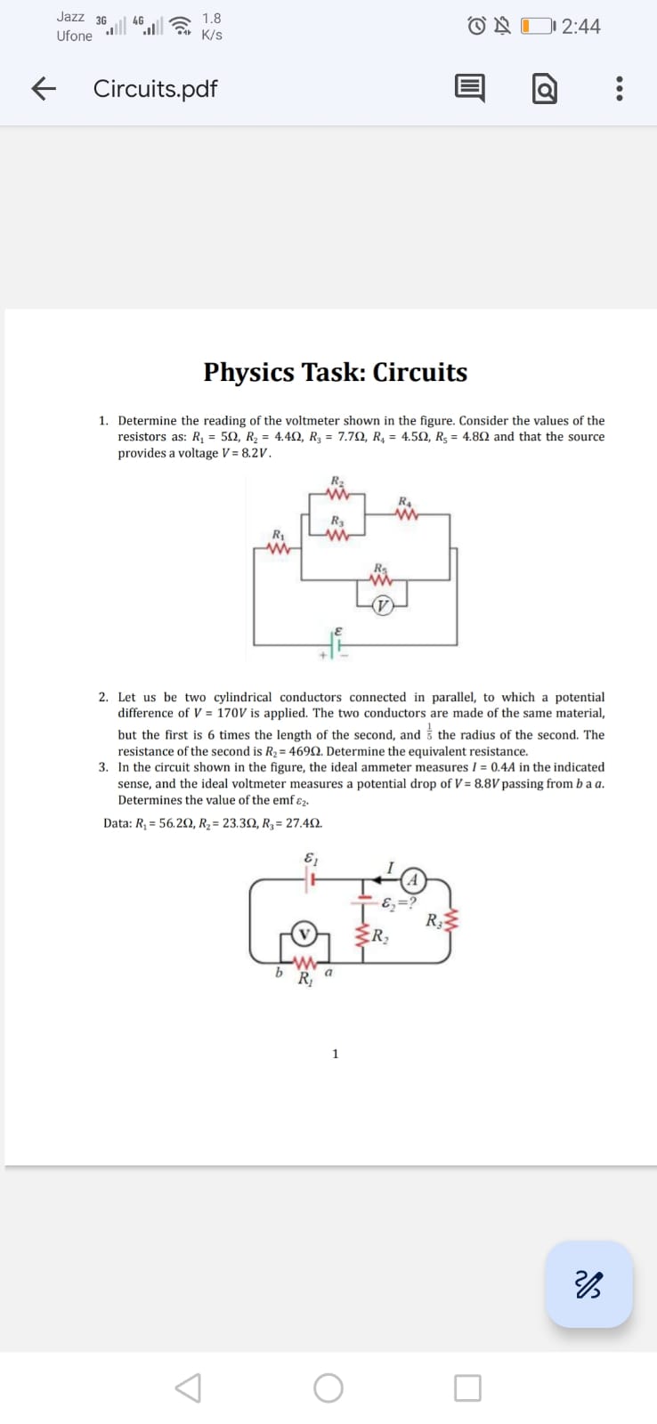 Solved Physics Task: Circuits 1. Determine the reading of | Chegg.com