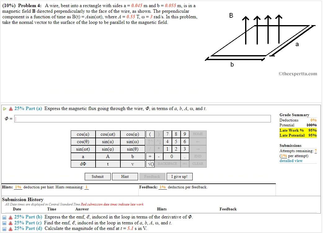 Solved (10\%) Problem 4: A wire, bent into a rectangle with | Chegg.com Solved (10\%) Problem 4: A wire, bent into a rectangle with | Chegg.com