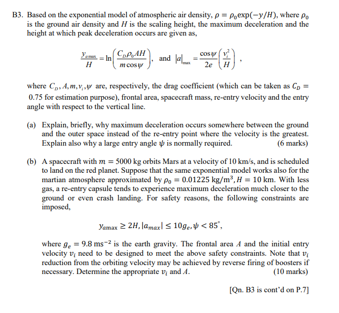 Solved B3. Based on the exponential model of atmospheric air | Chegg.com