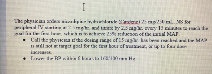 Solved The physician orders nicardipine hydrochloride | Chegg.com