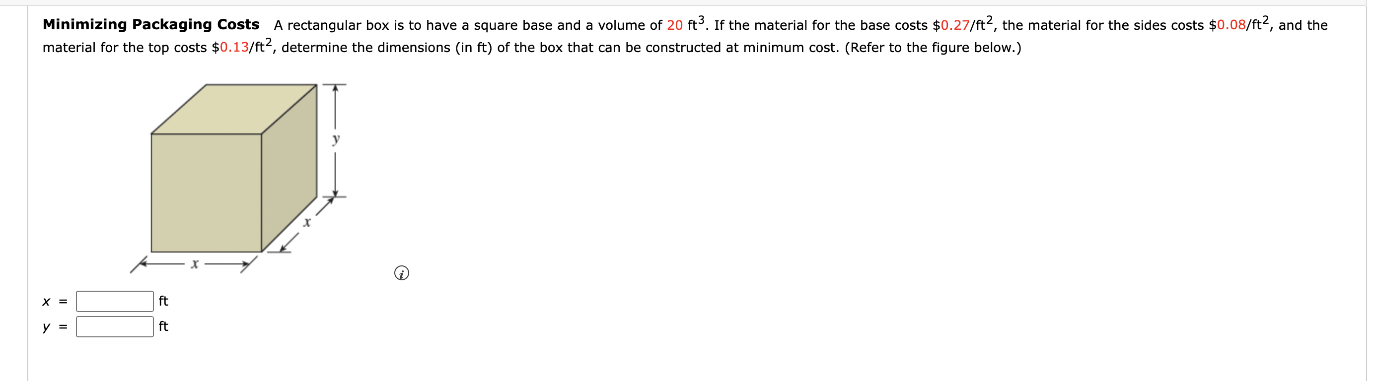Solved A rectangular box is to have a square base and a | Chegg.com