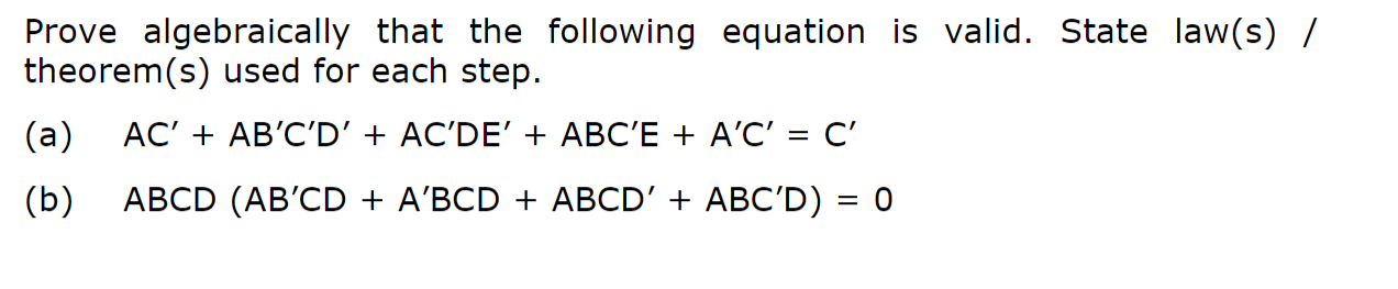 Solved Prove algebraically that the following equation is | Chegg.com