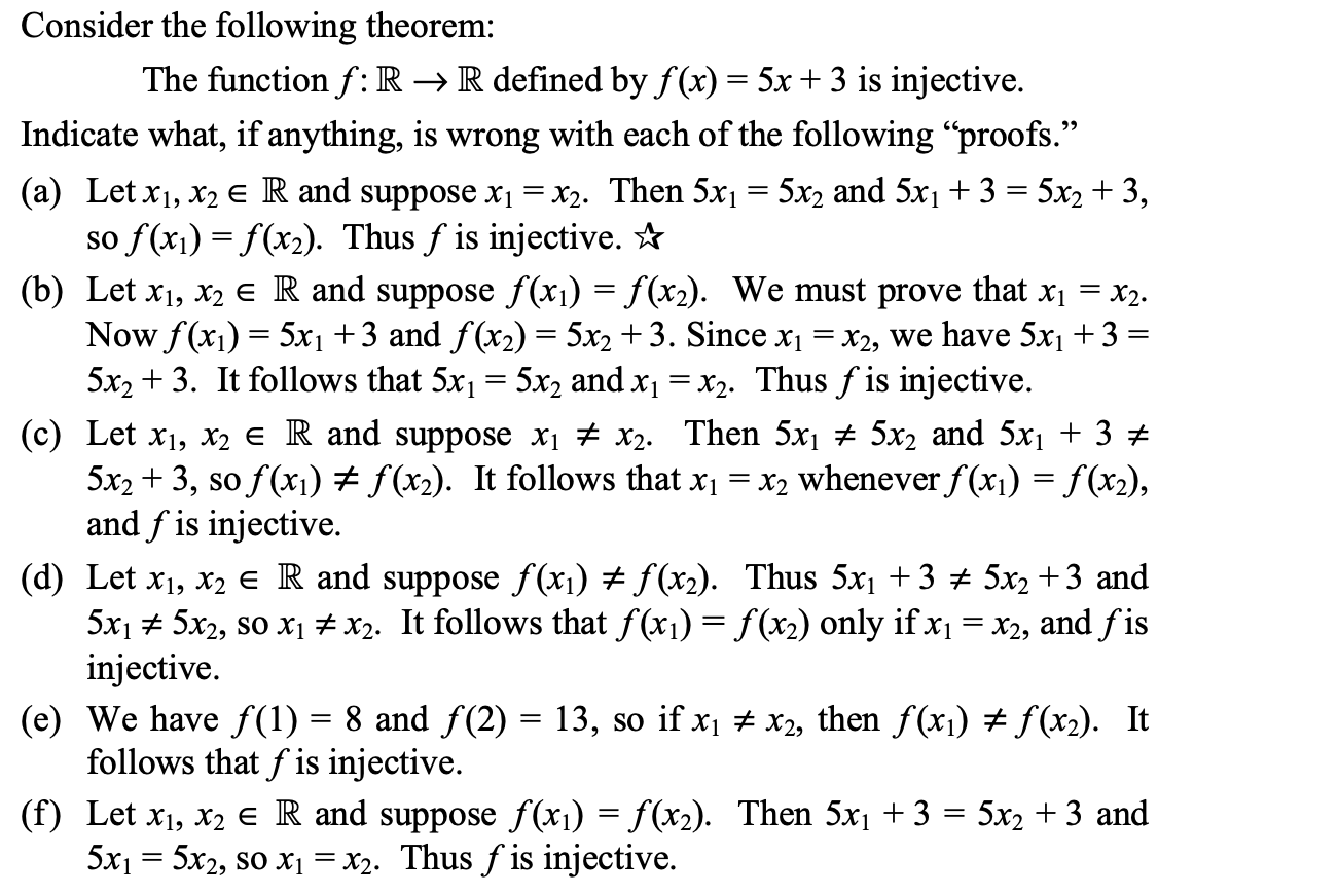 Solved The function f:R→R defined by f(x)=5x+3 is injective. | Chegg.com