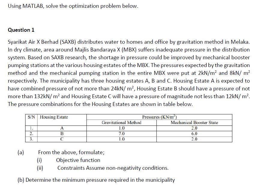 Using MATLAB, solve the optimization problem below. | Chegg.com