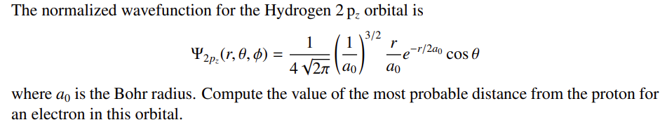 Solved The normalized wavefunction for the Hydrogen 2pz | Chegg.com
