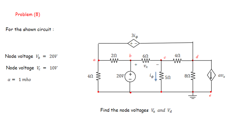Solved Problem (8) For the shown circuit : Node voltage | Chegg.com