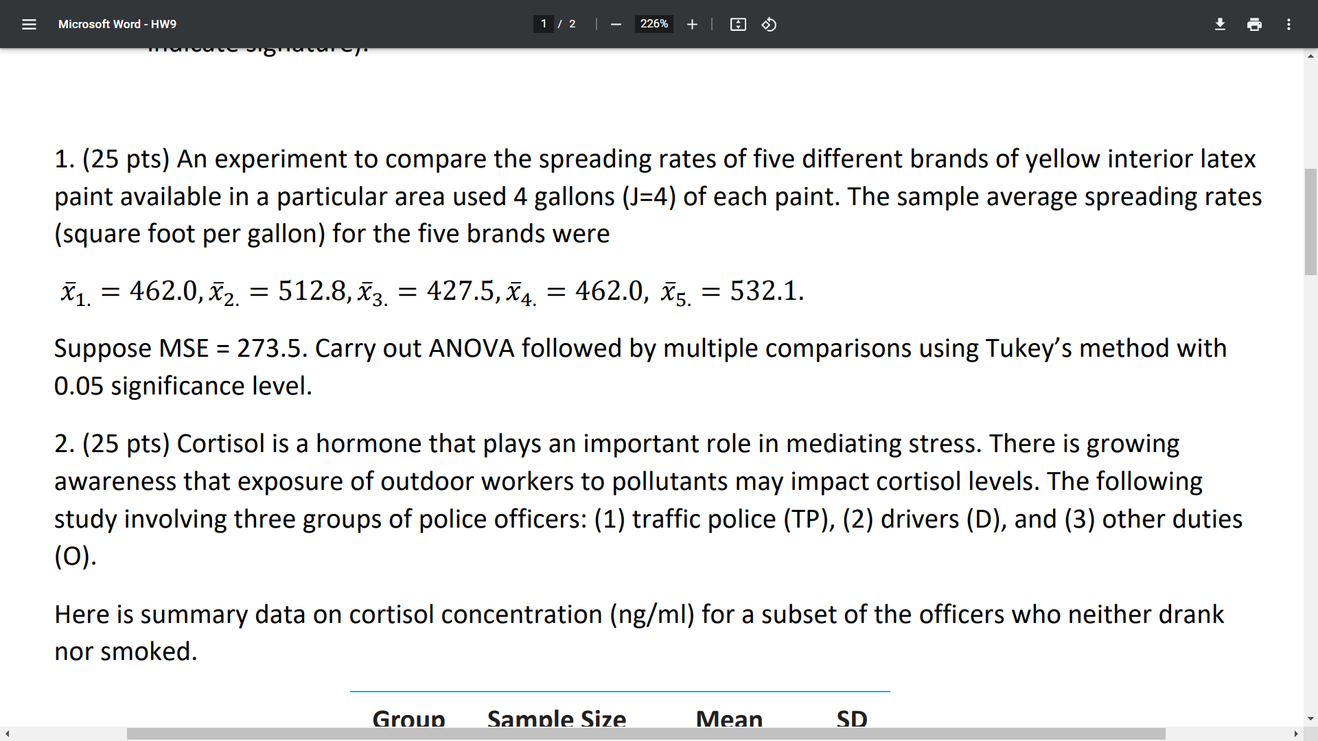 Solved 1. (25 pts) An experiment to compare the spreading | Chegg.com