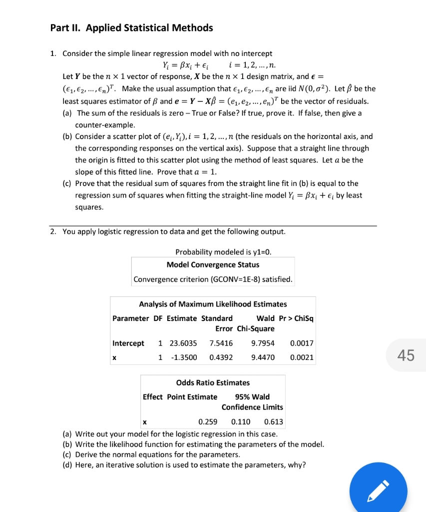 Part II. Applied Statistical Methods 1. Consider the | Chegg.com