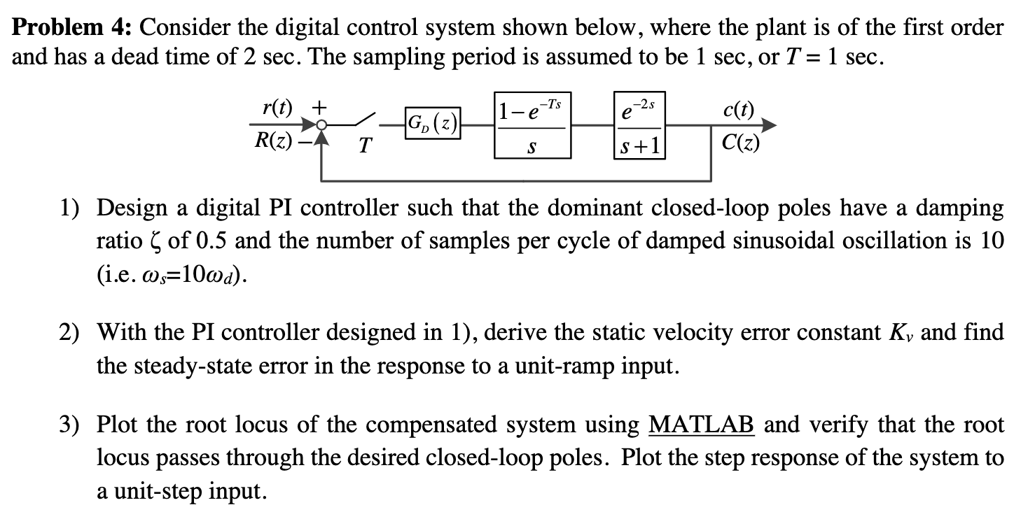 Solved Problem 4: Consider the digital control system shown | Chegg.com Solved Problem 4: Consider the digital control system shown | Chegg.com