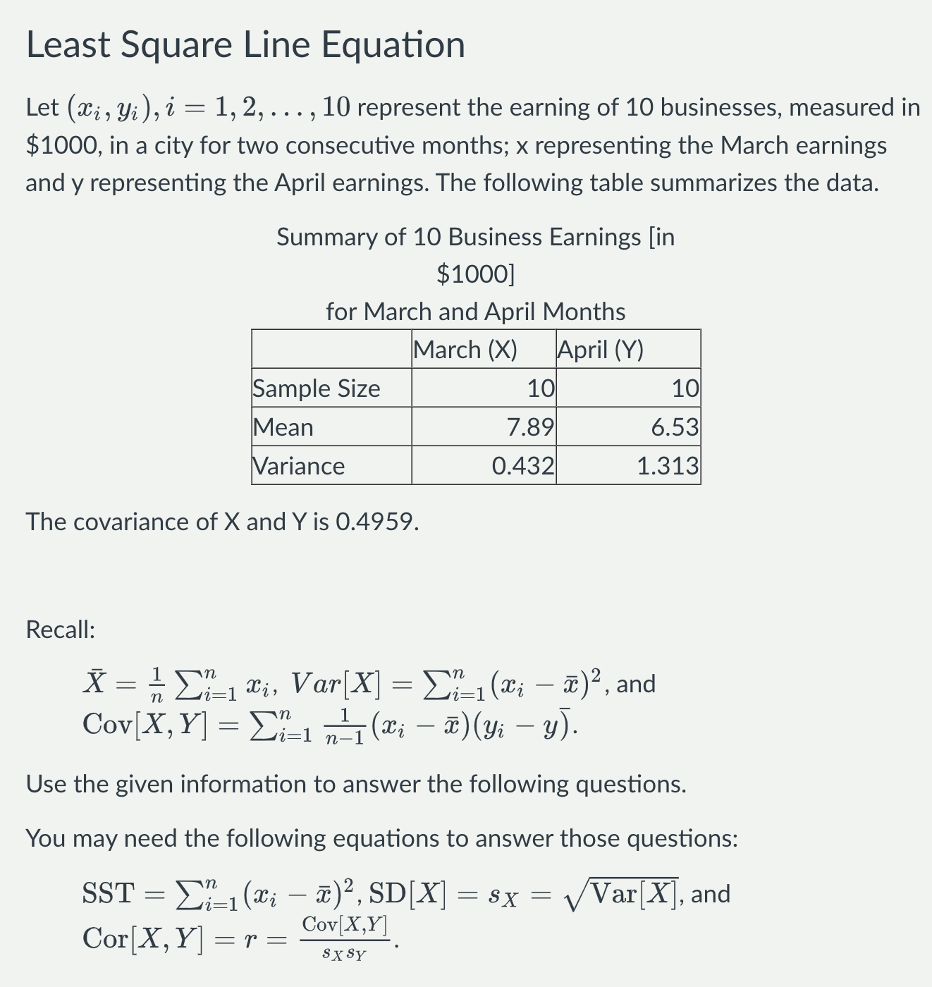 Solved Least Square Line Equation Let (xi,yi),i=1,2,…,10 | Chegg.com
