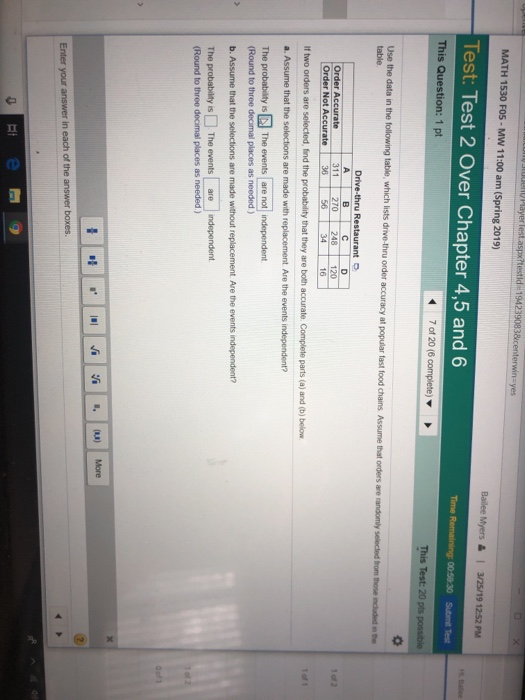 Solved MATH 1530 FOS -MW 11:00 am (Spring 2019) Bailee | Chegg.com