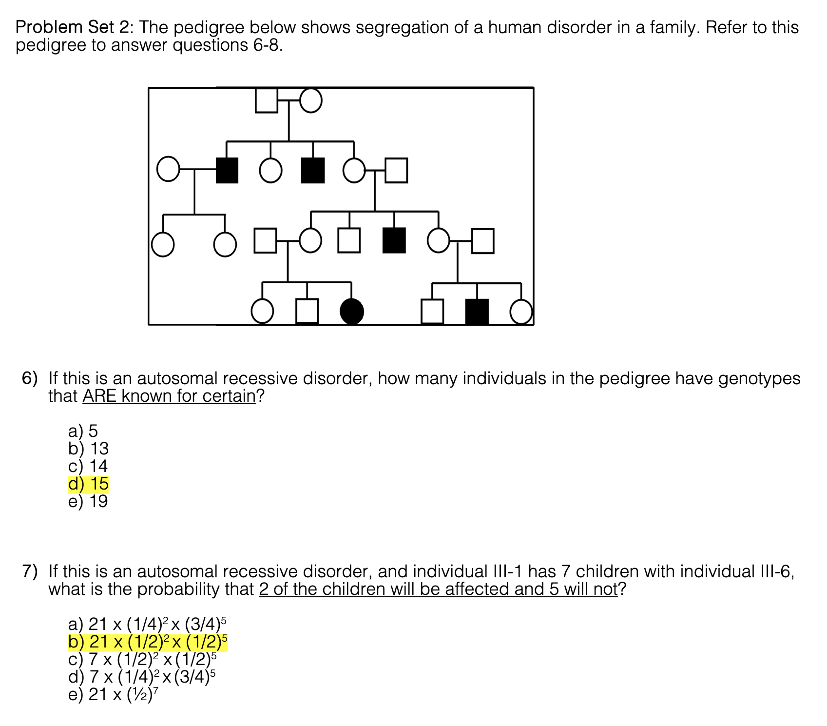 Solved Please do question 7Problem Set 2: The pedigree below | Chegg.com