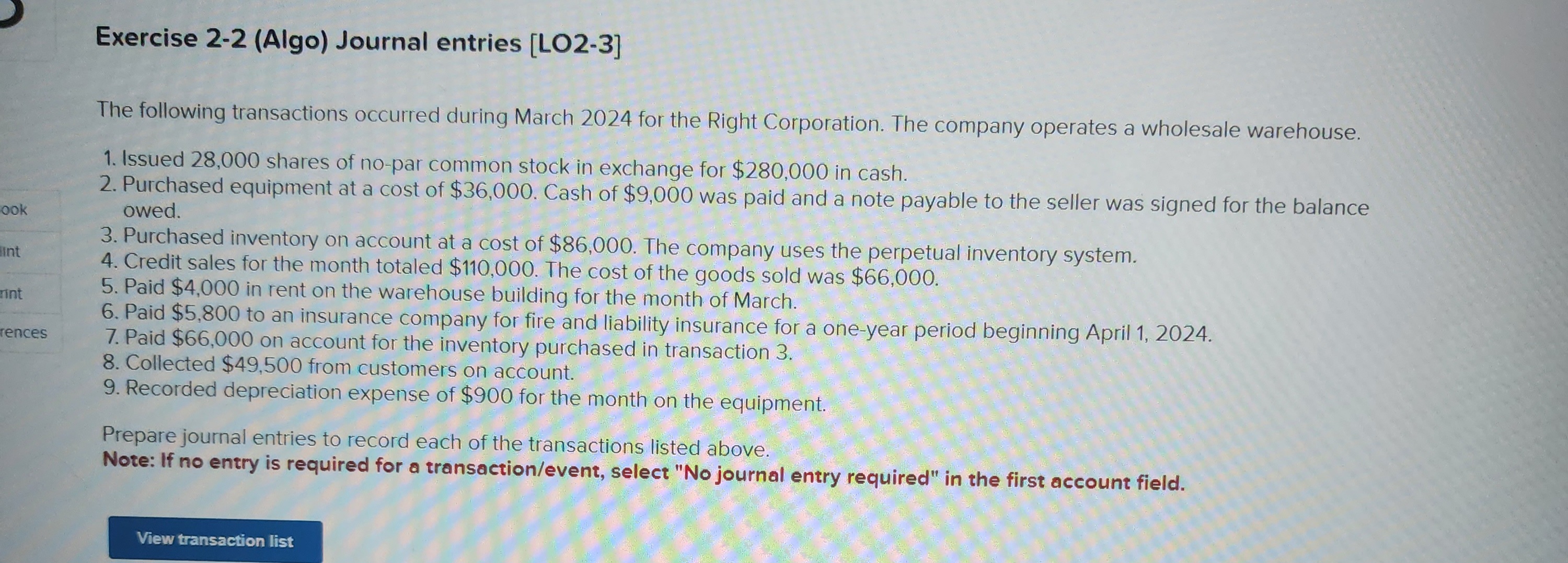 Solved Exercise 2-2 (Algo) Journal entries [LO2-3] The | Chegg.com
