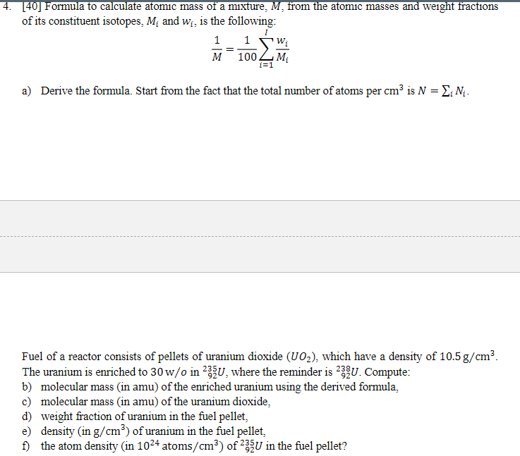 Solved Formula to calculate atomic mass of a mixture, 𝑀, | Chegg.com