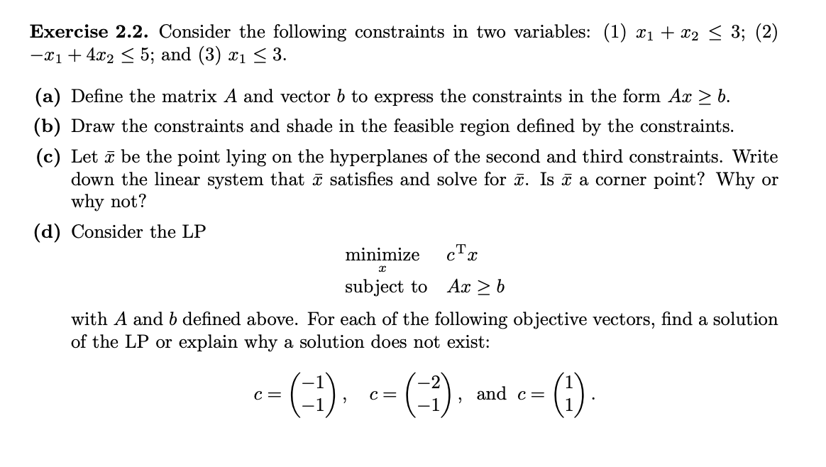 Solved Exercise 22 Consider The Following Constraints In 