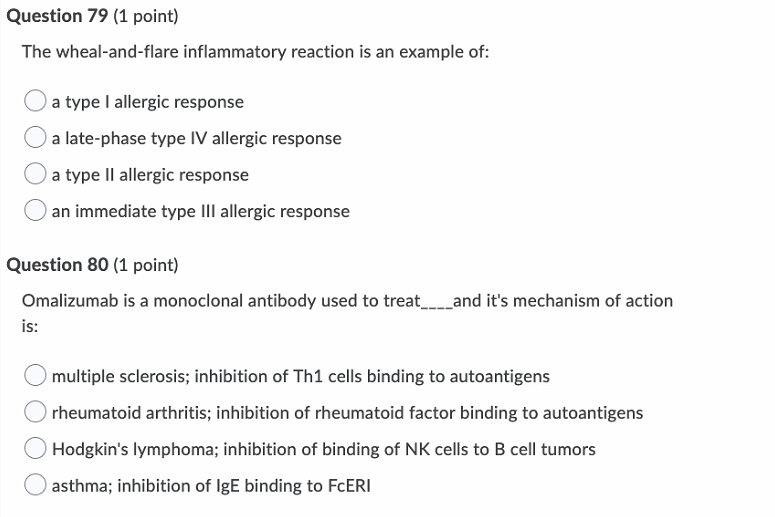 Solved Question 79 (1 point) The wheal-and-flare | Chegg.com