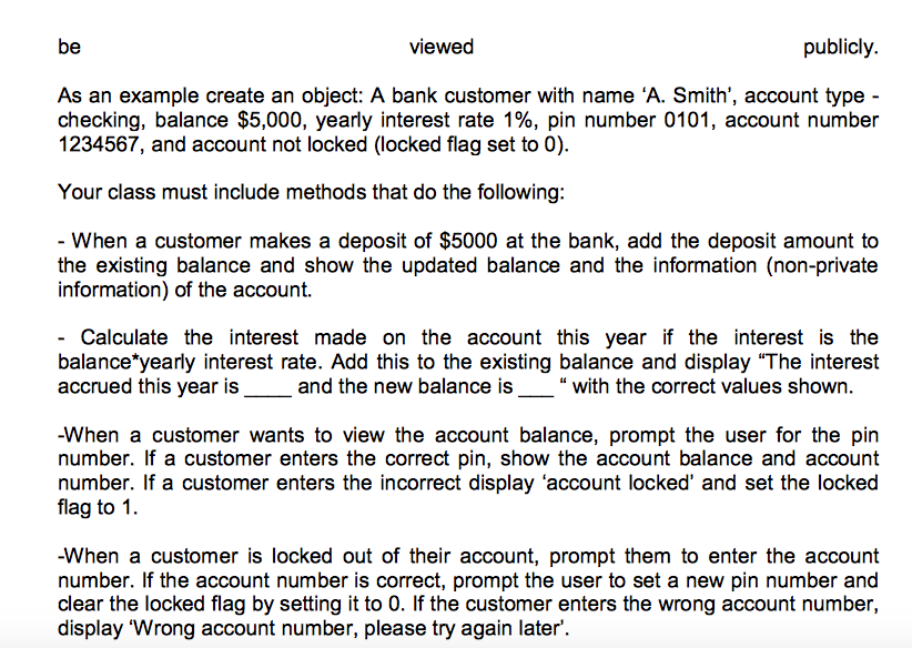 Problem 2: Bank Account Create an object oriented | Chegg.com