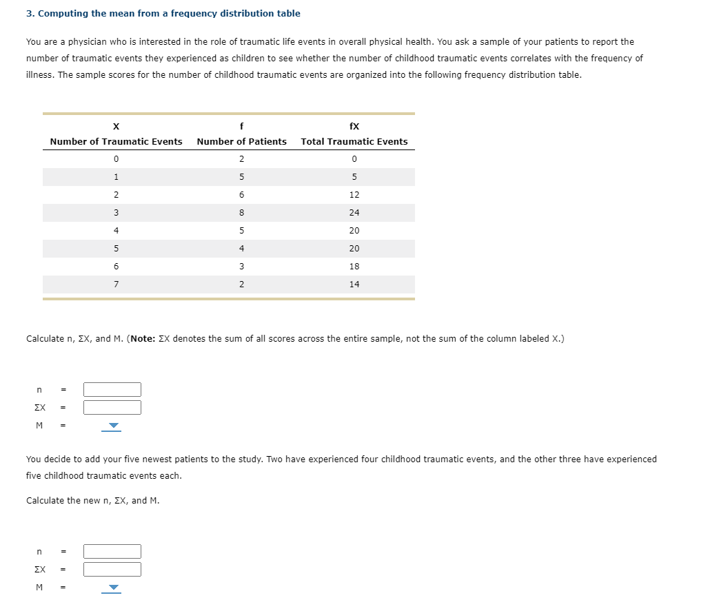 Solved 3. Computing the mean from a frequency distribution | Chegg.com