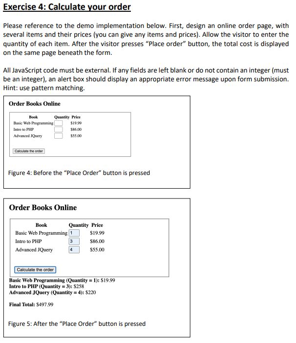 Solved Exercise 4: Calculate your order Please reference to | Chegg.com