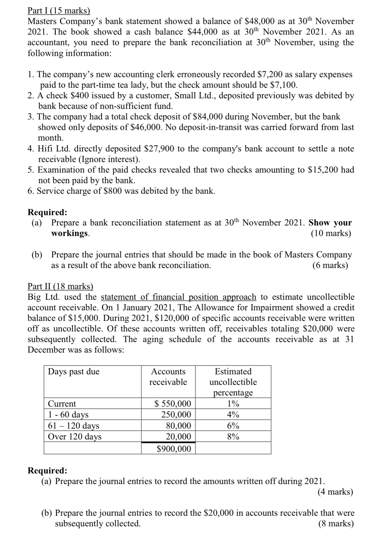 Solved a Part I (15 marks) Masters Company's bank statement | Chegg.com