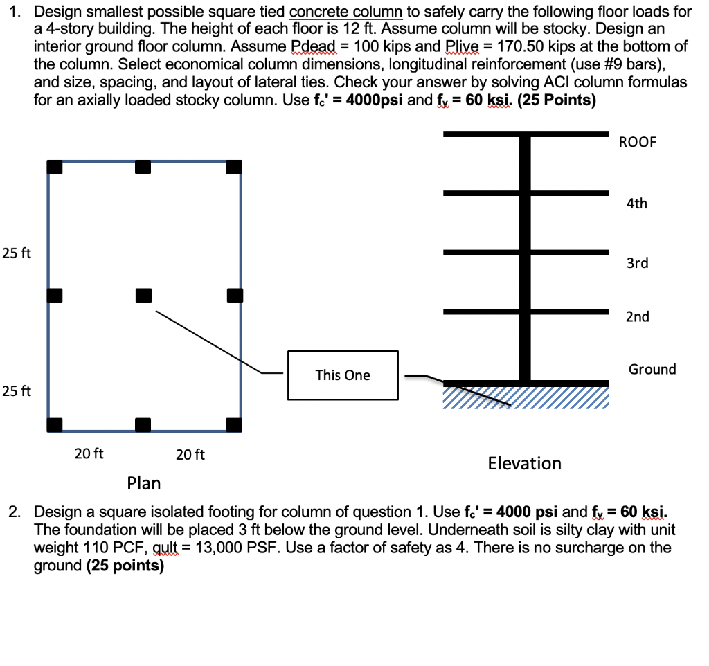 1. Design smallest possible square tied concrete | Chegg.com