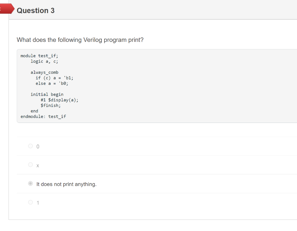 Solved Question 3 What does the following Verilog program | Chegg.com