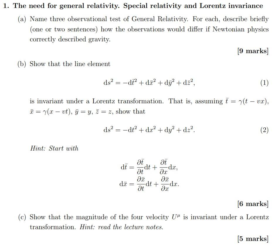 Solved 1. The need for general relativity. Special | Chegg.com