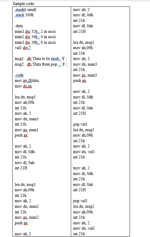 PART II - Stack The stack is part of memory used for | Chegg.com