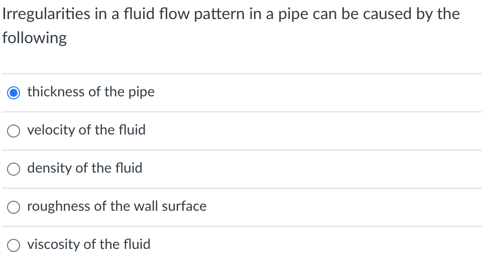 Solved Irregularities in a fluid flow pattern in a pipe can | Chegg.com
