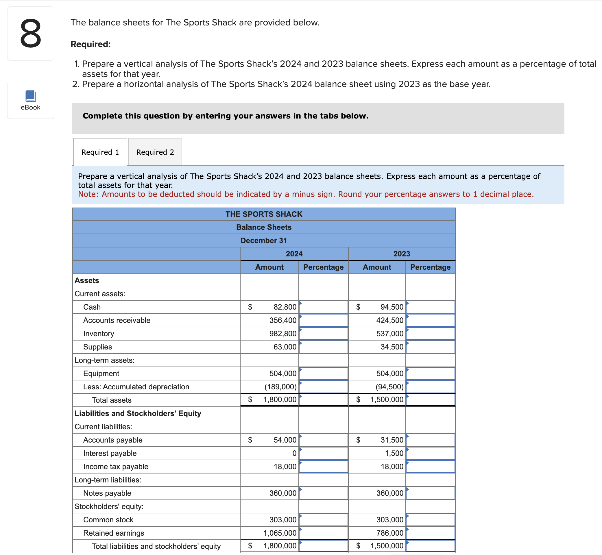 Solved The balance sheets for The Sports Shack are provided | Chegg.com