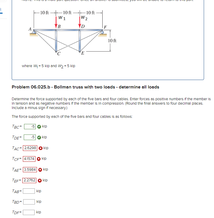 Solved where W1=5klp and W2=5klp Problem 06.025.b - Bollman | Chegg.com