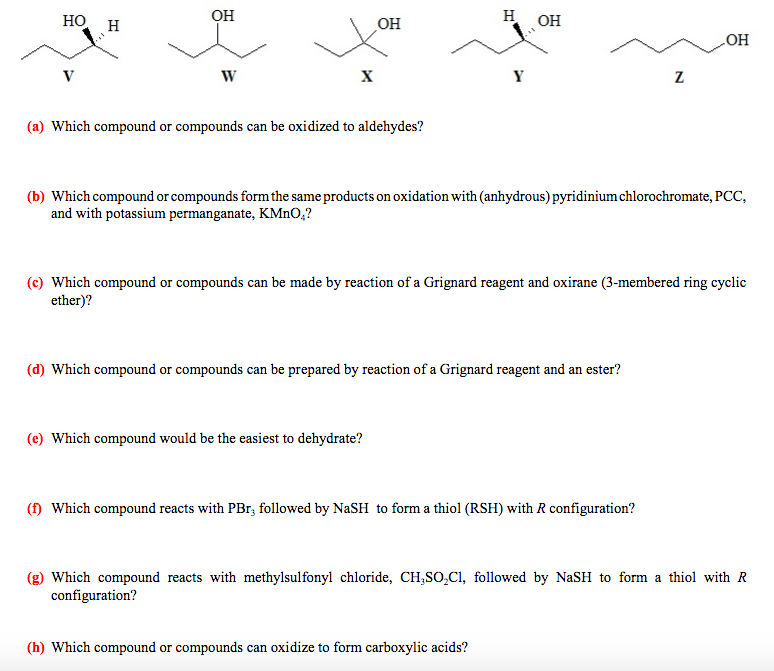 Solved HOH OH H OH OH ОН V W X Y Z (a) Which compound or | Chegg.com