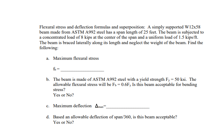 Solved Flexural stress and deflection formulas and | Chegg.com