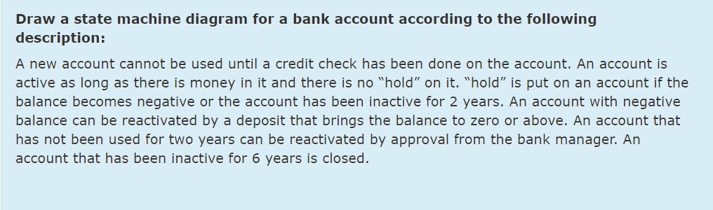 Solved Draw a state machine diagram for a bank account | Chegg.com