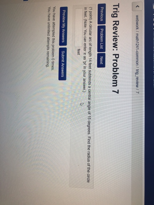 Solved webwork/math1241-common / trig_review/7 Trig Review: | Chegg.com