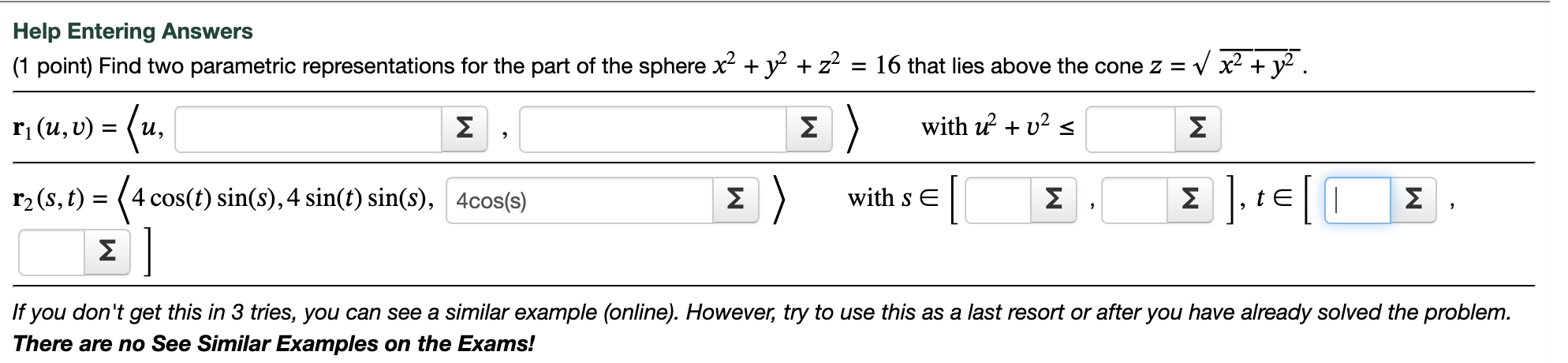 Solved Help Entering Answers (1 point) Find two parametric | Chegg.com