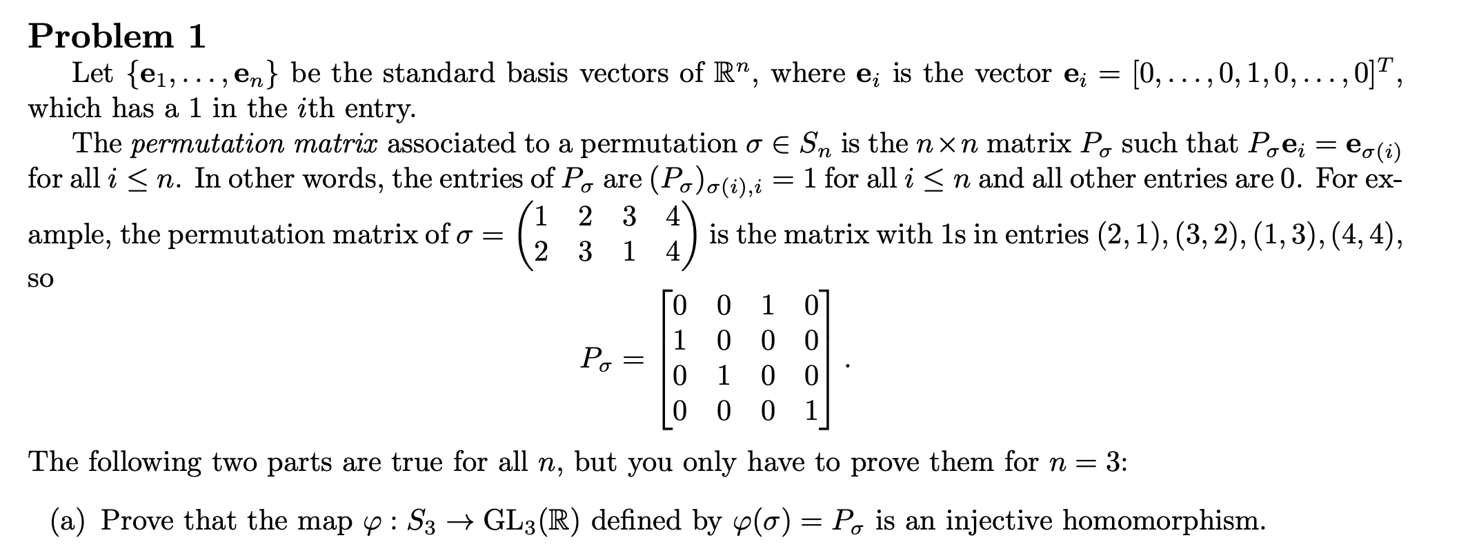 Solved Problem 1 Let {e1 … En} Be The Standard Basis Vectors