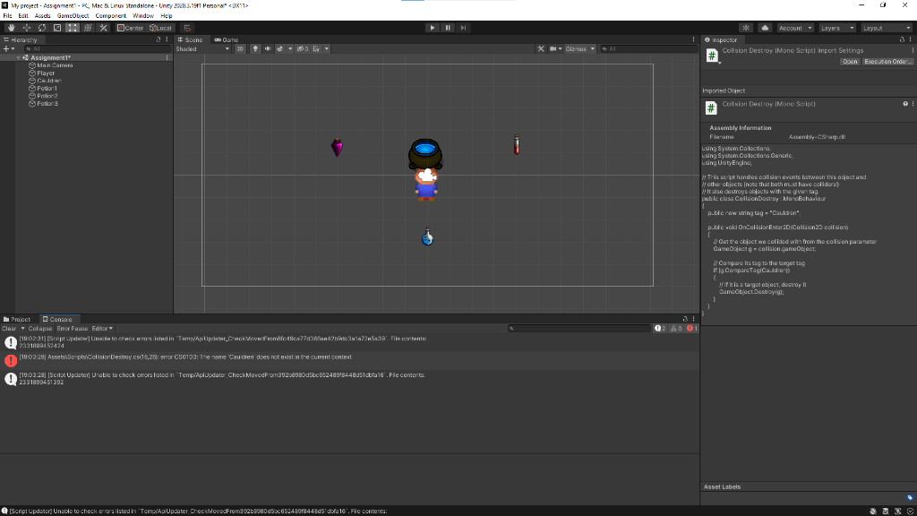 So I am making this little mini game in unity, | Chegg.com